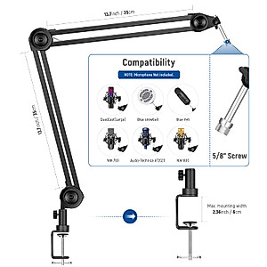 Neewer Microphone Arm Stand, Heavy-Duty Mic Arm Microphone Stand Suspension Scissor Boom Stand with 5/8” to 3/8” & 5/8” to 1/4” Screw and Cable Tie Compatible with Blue Yeti/Snowball/QuadCast (Medium)