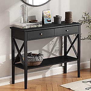 ChooChoo Oxford Console Table with 2 Drawers, Sofa Table Narrow for Entryway, Black