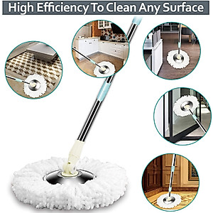 Tsmine Spin Mop Replacement Head - Microfiber Mop Heads Refills for Universal Spin Mop Floor Cleaning , Standard Replacement for Tsmine, for Hurricane, for Mopnado Round Shape Spin Mop Handle