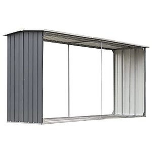 vidaXL Garden Log Storage Shed Heavy Duty Outdoor Backyard Timber Storage Cabin Firewood House Galvanized Steel 129.9" Gray