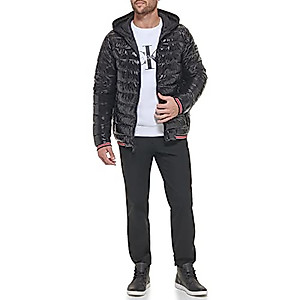 Calvin Klein Men's Hooded Super Shine Puffer Jacket, Black, X-Large