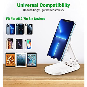 Foldable Cell Phone Stand for Desk,Height Adjustable Holder Portable Cellphone Cradle Desktop Dock Compatible with iPhone 14 13 12 Pro Max Mini Se,Samsung Galaxy S23 S22 4-8'' Smartphone