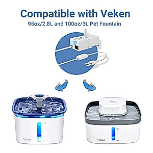 Veken Replacement Pump for 95oz/2.8L and 100oz/3L Pet Fountain Cat Water Fountain Dog Water Fountain Ultra Quiet Long Lifespan Water Pump, USB Cable, LED Lights