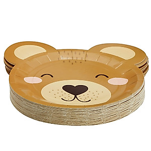 Sparkle and Bash 48-Pack Teddy Bear Paper Plates for Baby Shower Decorations (11x11 in) - Teddy Bear Party Favors - Teddy Bear Plates - Bear Shaped Paper Plates - Bear Birthday Decor