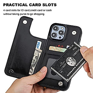 Onetop Compatible with iPhone 14 Pro Max Wallet Case with Card Holder, PU Leather Kickstand Card Slots Case, Double Magnetic Clasp and Durable Shockproof Cover 6.7 Inch (Black)