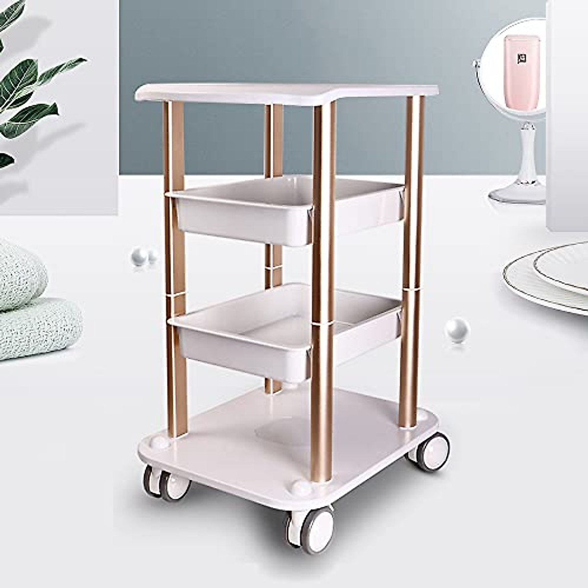 4-Layer Trolley Stand Multifunctional Rolling Cart Aluminum and Plastic Barber Shop Bar Household Commercial Storage Rack Shelf with Wheels for Salon Machine Equipment Instrument 27.6X 18.9X 15in