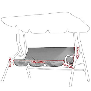 Omabeta Swing Cushion Outdoor Swing 3鈥慡eat Chair Waterproof Cushion Replacement for Patio Garden Yard Swing Chair Protection Cover(Grey)