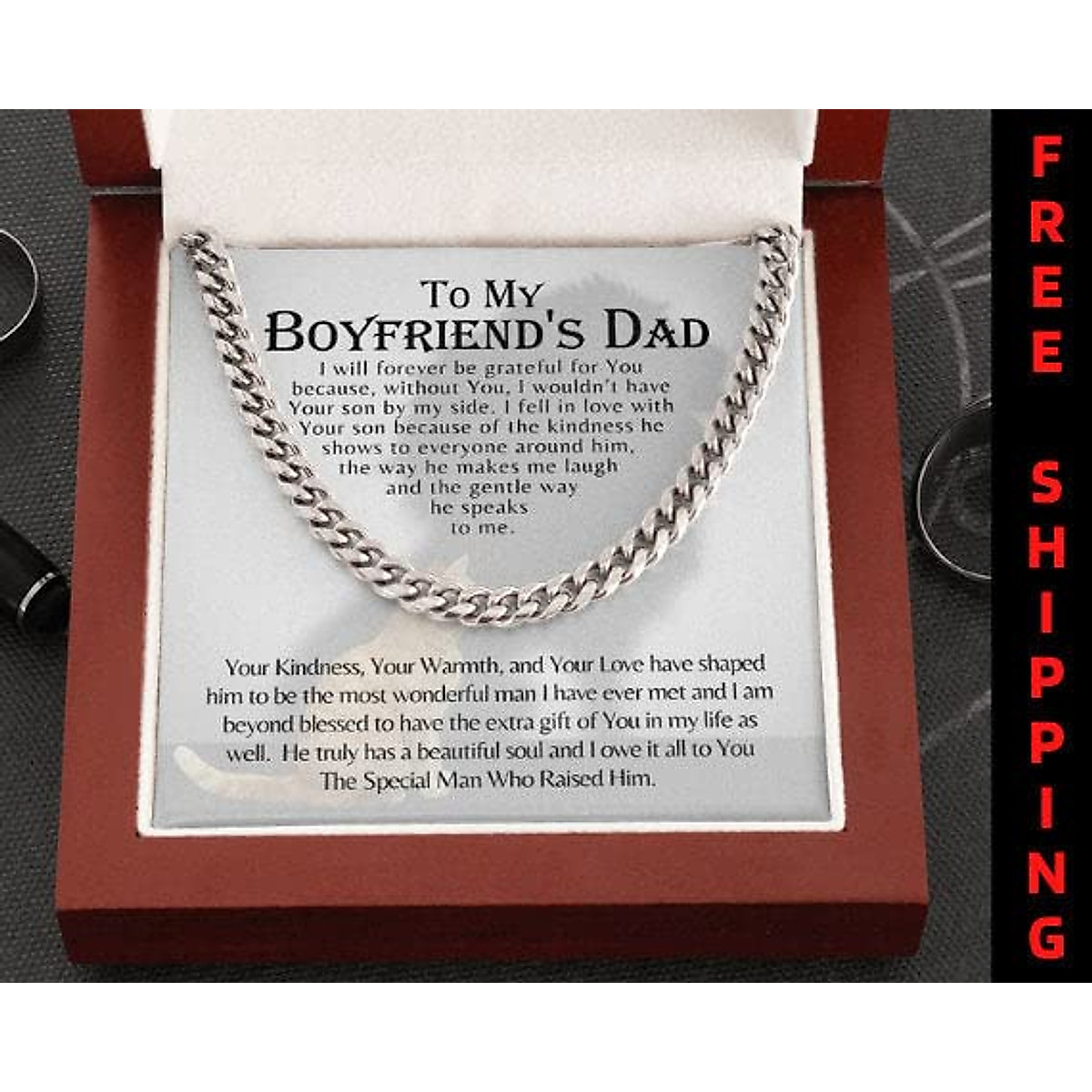 To My Boyfriends Dad Father Gift, Cuban link Chain, Necklace, for Christmas, Birthday, Just Because, Fathers Day, Present, Stocking Stuffer TBS0574