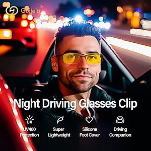 Goiteia Polarised Clip on Night Driving Glasses Anti Glare for Men Women Flip up,Minimize Glare from Headlights and LED Bulbs