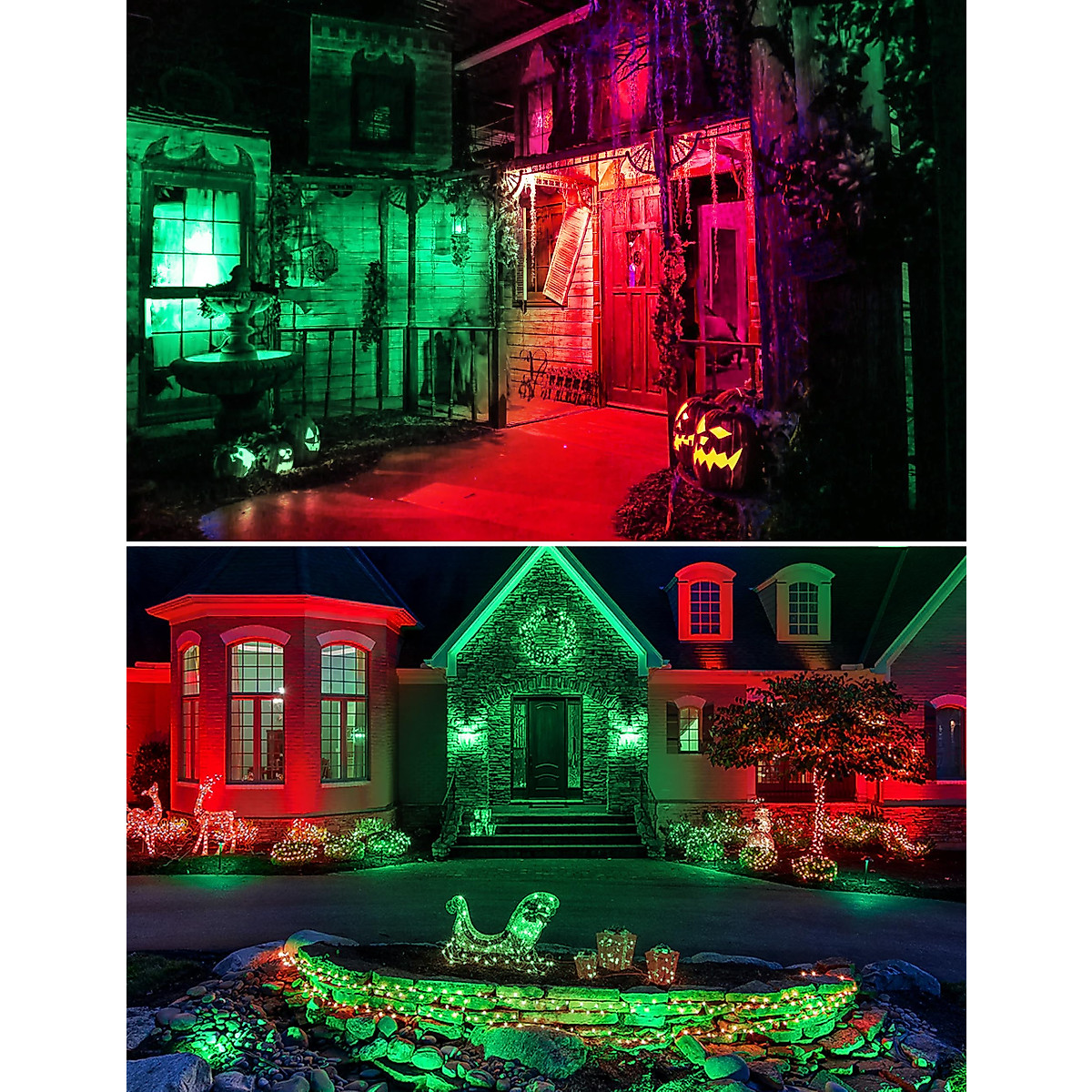 Nouscan PAR38 Red Green LED Lights for Outside [Christmas Combo], 150W Flood Light Bulbs Equivalent, 15W 1200LM, Colored Outdoor Flood Light Bulb, E26 Base Not-dim for Christmas, Halloween, 2 Pack