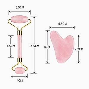 Rose Quartz Face Roller And Gua Sha Set Natural Jade Gouache Scraper Gua Sha Massage Quartz Roller Facial Lifting Massage Tool,type 9
