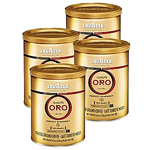 Lavazza Qualita Oro Ground Coffee Blend, Medium Roast, Authentic Italian, Blended And Roasted in Italy, Non GMO, A Full bodied with sweet, aromatic flavor, 8.8 Oz (Pack of 4)