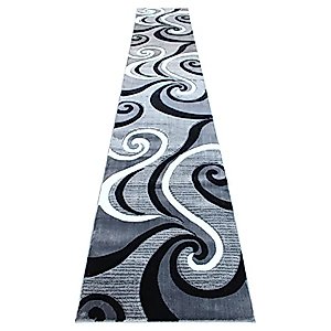 Flash Furniture Athos Collection Abstract Area Rug - Sculpted High-Low Pile Gray Olefin Rug - 3' x 16' Area Rug - Jute Backing - Entryway, Living Room, Bedroom