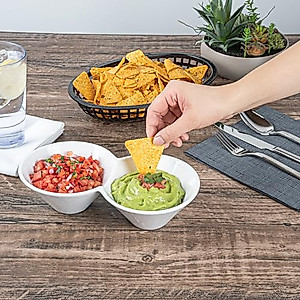 Restaurantware 9.1 x 4.9 x 2.3 Inch Double Dip Bowls 1 Microwave-Safe Condiment Server - 2 Compartments Microwave-Safe White Porcelain Dip Tray Dishwasher-safe For Snacks Relish Condiments Or Toppings