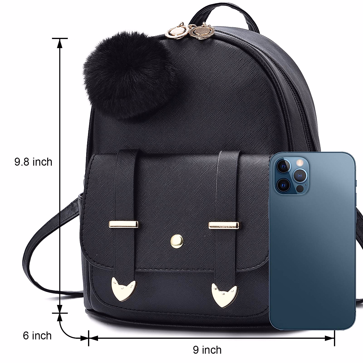 I IHAYNER Girls Fashion Backpack Mini Backpack Purse for Women Teenage Girls Purses PU Leather Pompom Backpack Shoulder Bag Bright Blue