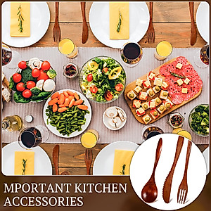 Wooden Forks and Spoons for Eating Utensils Set Curved Tailed Wooden Spoons Wooden Knives Wood Flatware Sets Travel Camping Kitchen Eating Dinner Parties Home (32 Pieces)