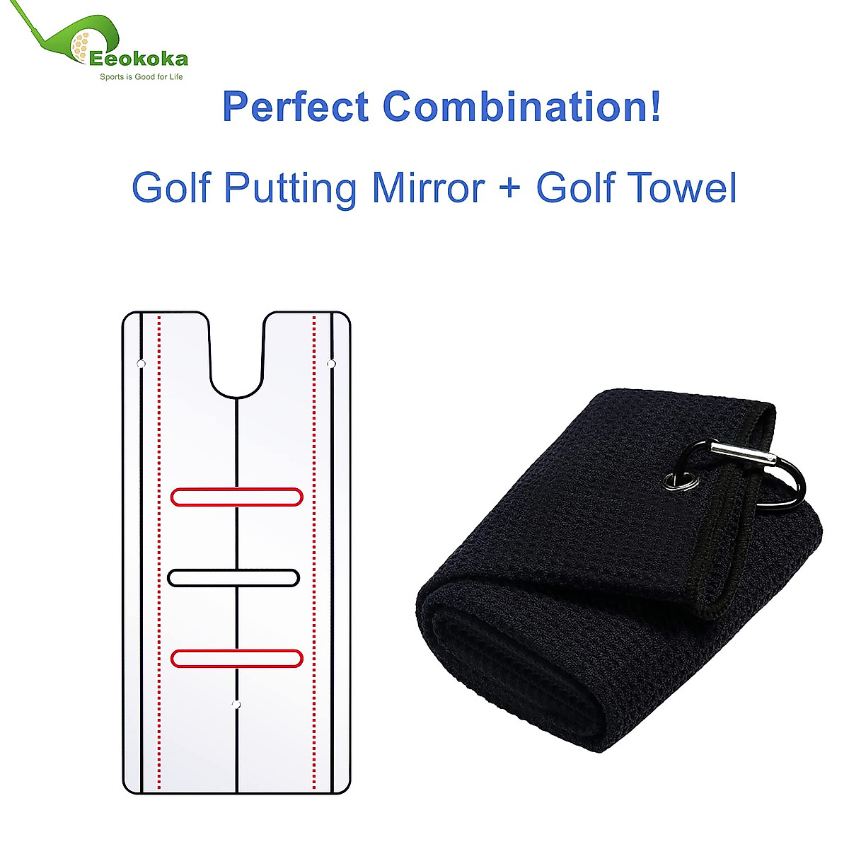 Upgrade Golf Putting Mirror, Portable Putting Aid, Professional Golf Training Equipment, Golf Training Aid, Golf Trainer, Putting Mirror Training Aid for Golf, Putting Trainer, with a Black Golf Towel