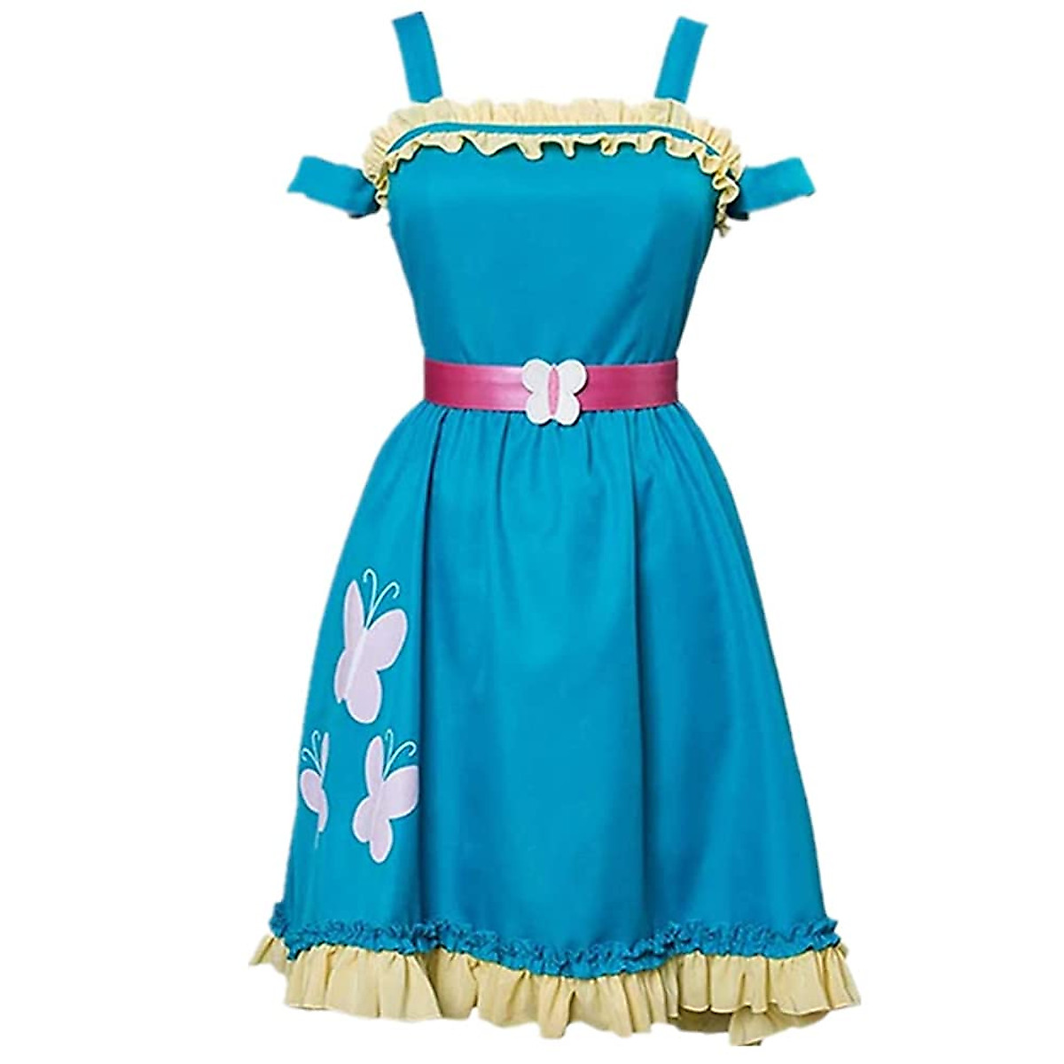 1218 Pony Fluttershy Cosplay Costume Human Princess Dress Halloween Masquerade Party Role Play (L, Female)