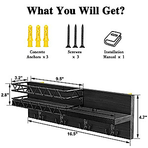 AXTEE Key Holder for Wall, Mail and Key Holder Wall Mount with 4 Double Key Hook and Mail Holder, Key Rack for Entryroom, Hallway, Kitchen, Office- Black