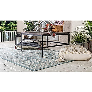 Unique Loom Botanical Collection Bohemian, Abstract, Traditional, Indoor and Outdoor Area Rug, 4' 0" x 6' 0", Light Blue/Beige
