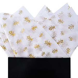 MR FIVE 90 Sheets White with Gold Bee Tissue Paper Bulk,20" x 14",Gold Bee Design Tissue Paper for Gift Bags,Gold Bee Gift Wrapping Tissue Paper for Bee Party