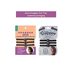 Snap Hair Ties for Thick, Natural, Curly Hair | No Slip, No Tension Pro Hair Tie | Strong Ponytail Holder (3 Pack, Black)