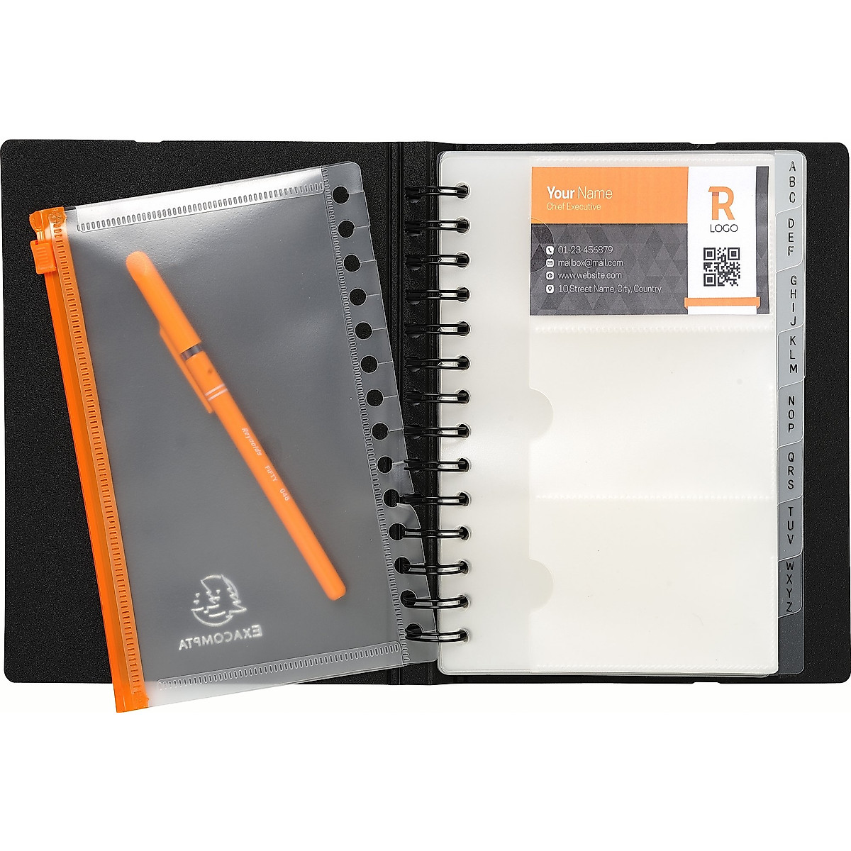 Exacompta - Ref 75034E - Exactive - Exacard Business Card Holder - 20 x 14.5 cm in Size, Holds Up to 120 Cards, 20 Sheets, Suitable for 60 x 90mm Business Cards - Black