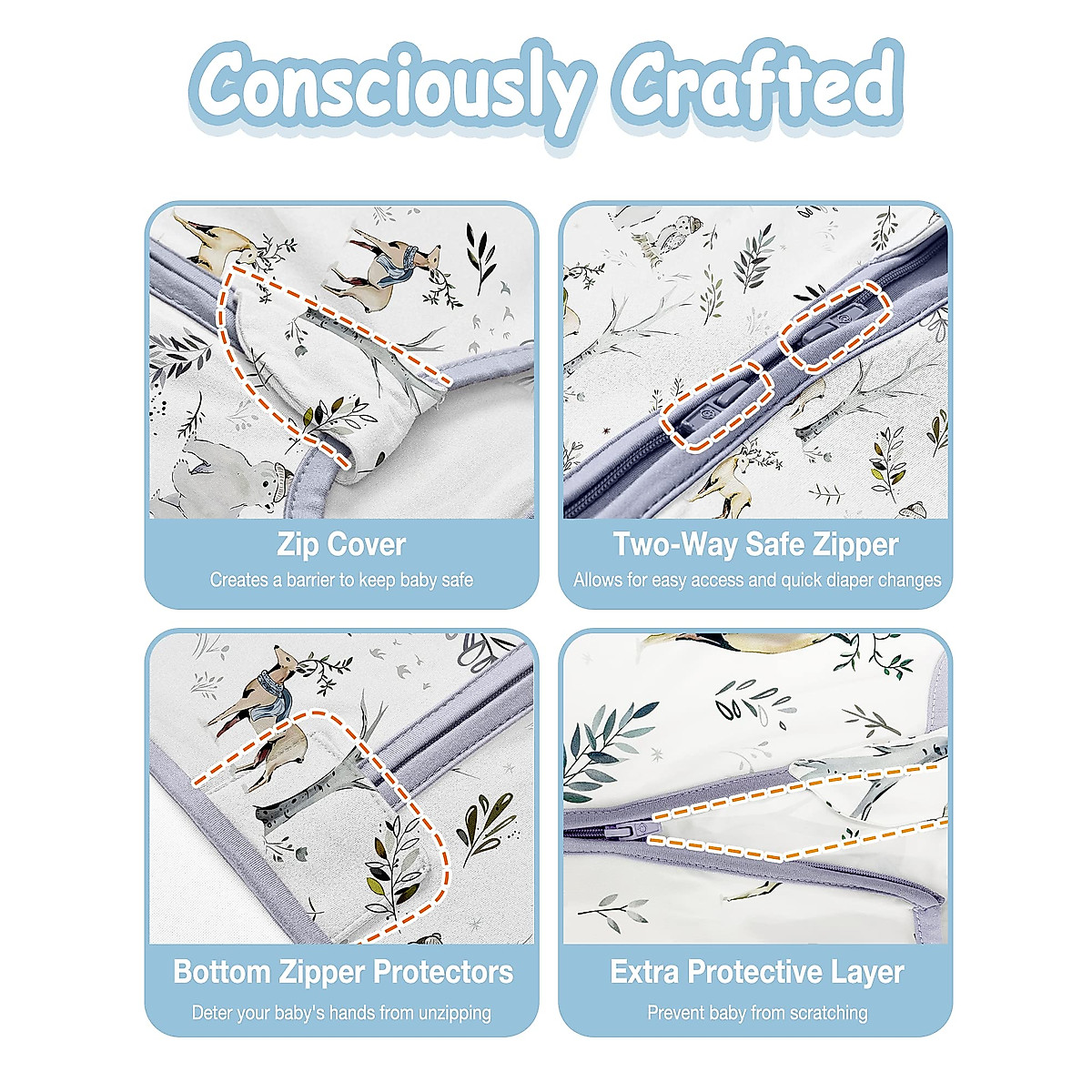 TOTBASIC Baby Sleep Sack 2-Pack, Light & Soft Unisex-Baby Wearable Blanket, 2-Way Safe Zippers Sleepsack for Babies 0-3-6-12-18-24 Months 0.5 TOG