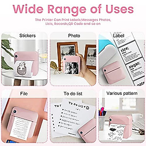 Zeacool Mini Pocket Printer,Portable Thermal Printer for Label,Text Memo,Receipt,Sticker,Photo Printers,BT Inkless Printing,Kids Gift,Wireless Bluetooth Printer Compatible with iOS and Android（Pink）