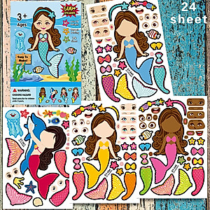 Mermaid Stickers,Make Your Own Mermaid Stickers,Make A Mermaid Stickers DIY Stickers Perfect For Mermaid Party Supplies & Favors for Kids Goodie Bag Filler Rewards (24 Sheets) (Make-A-Mermaid Stickers)