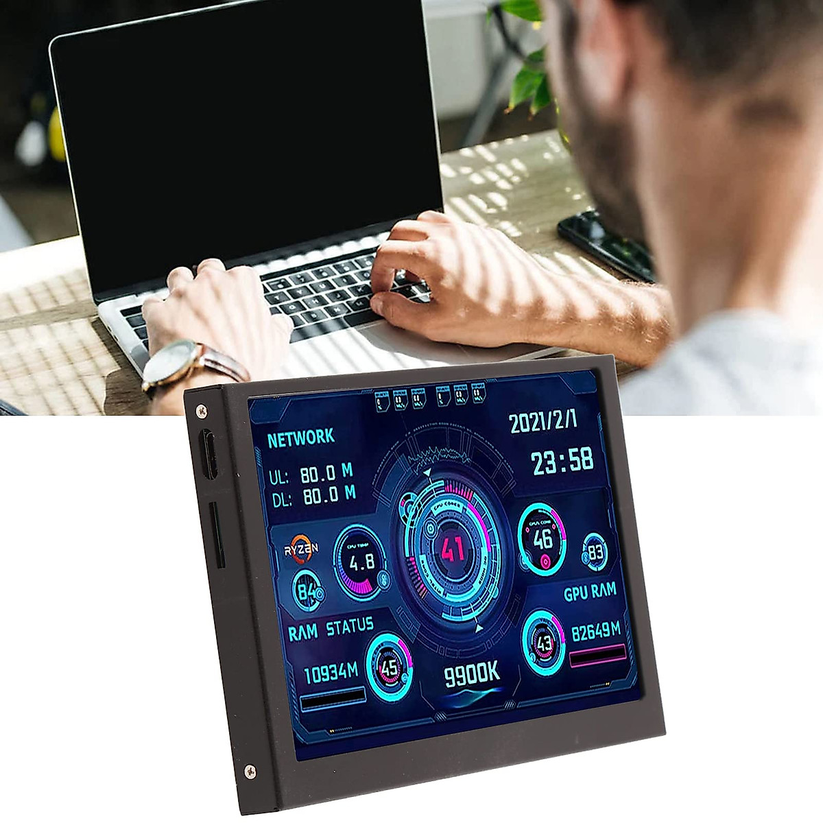 5 inch IPS Computer Monitor,PC Temperature Display,PC Sensor Panel Display Type-C Sub Screen for PC CPU Usage and Temperature, Internet Speed, Date, Time, Volume, Weather