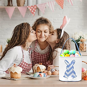 AOUTACC 3 Pack Easter Bunny Baskets, Easter Egg Hunt Bunny Bags Little Baskets with Fluffy Tail Canvas Cotton Rabbit Handbag Bucket Tote Bag for Kids Girls (Style 3,Pink + Green + Blue)