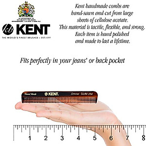 Kent Slim Jim Handmade All Fine Tooth Pocket Comb for Men, Hair Comb Straightener for Everyday Grooming Styling Hair, Mustache and Beard, Use Dry or with Balms, Saw Cut Hand Polished, Made in England