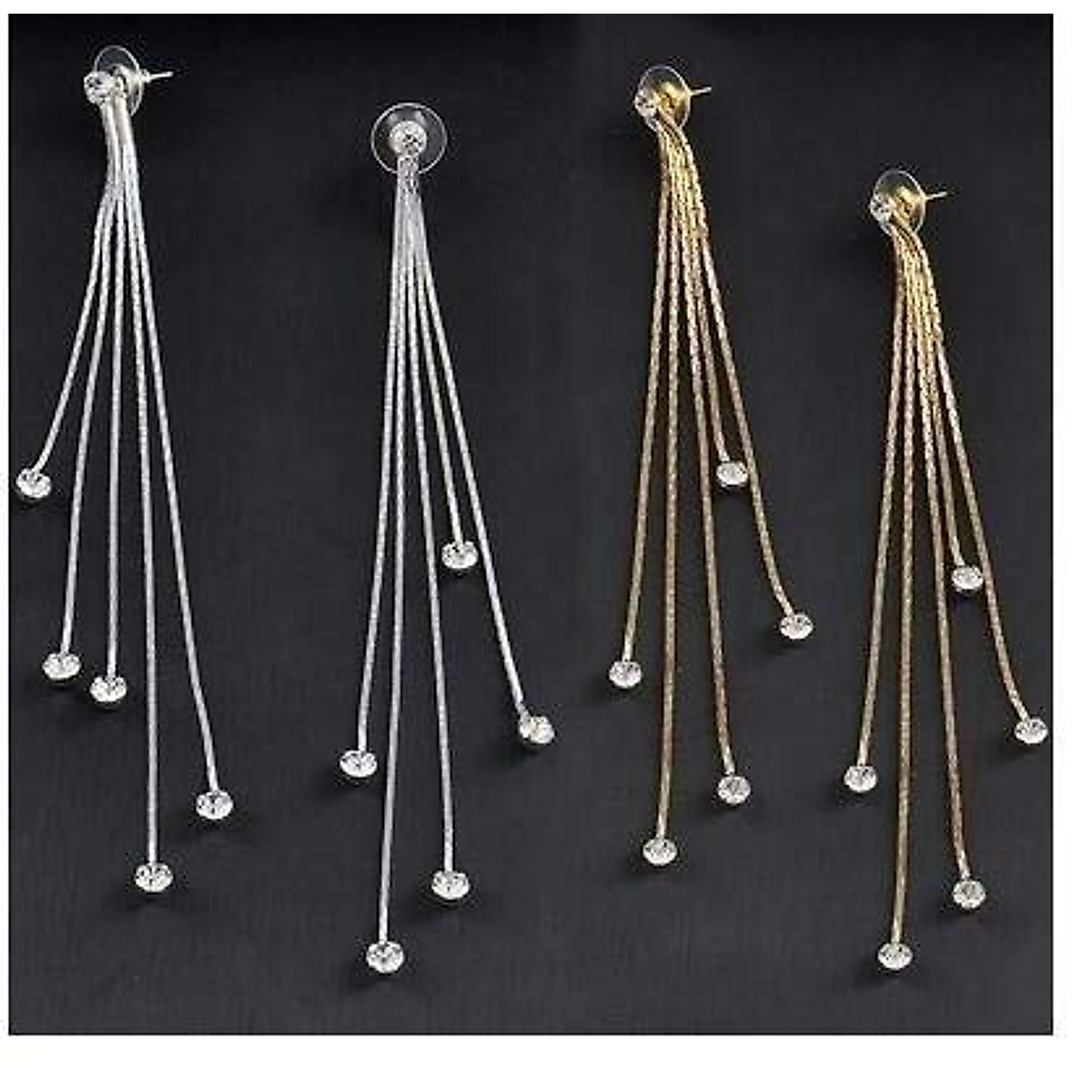 XINSHUN Women's Linear Long Tassels Diamante Rhinestone Dangle Party Eardrop Earrings Silver One Size