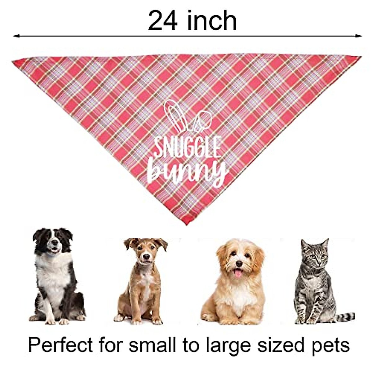 JOTFA Easter Dog Bandana Bunny Costumes, Easter Bunny Dog Headband Buffalo Plaid Dog Easter Bandanas for Small Medium Large Dogs