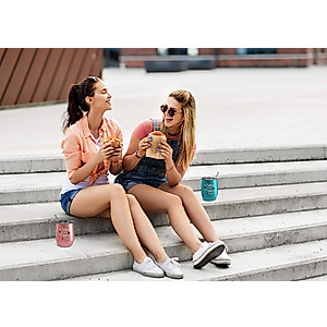 Not Sisters by Blood but Sisters by Heart, Unbiological Sister Gifts, Soul Sister Gifts, Fancyfams 12 oz Stainless Steel Wine Tumbler, Sister in Law Gifts (Turquoise)