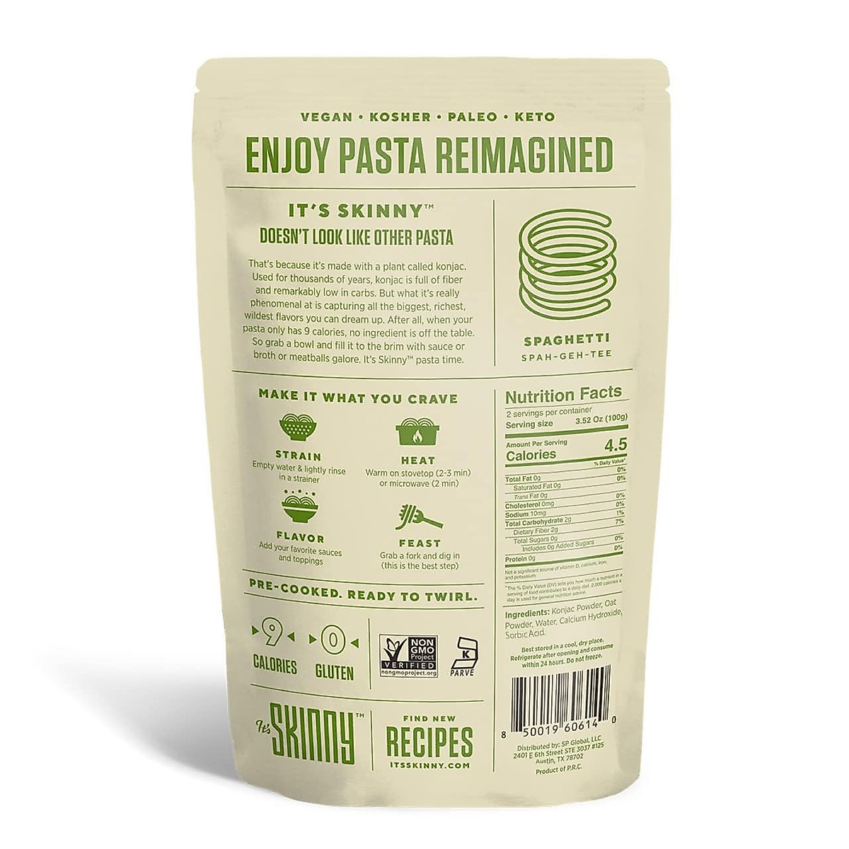 It’s Skinny Spaghetti — Healthy, Low-Carb, Low Calorie Konjac Pasta — Fully Cooked and Ready to Eat Shirataki Noodles — Keto, Gluten Free, Vegan, and Paleo-Friendly (6-Pack)