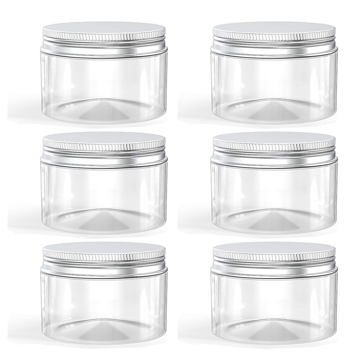 6 Ounce Plastic Jars with Aluminum Lid Leak Proof Clear Containers Jars for Store Liquid, Cosmetic, Cream, 6 Pcs