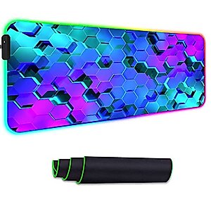 Gaming Mouse Pad Colorful Hexagon Shaped Large Led Mouse Pads XXL RGB Computer Mouse Mat Gaming Accessories Oversized Keyboard Desk Pad 300X600Mm
