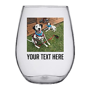Plastic Stemless Wine Cup - Custom 15oz Printed Photo, Tritan Tumbler Gift for Birthday, Custom Wine Glass Personalized cups with Picture, Disposable, Reusable, Shatterproof Customized Cup, Image