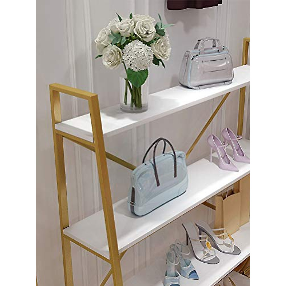FONECHIN TDD Metal Display Rack 4-Layer Shoe Bag Rack Shelf,Floor-Standing Clothing Rack for Plant Jewelry Hat, Home Kitchen Bedroom Storage Rack
