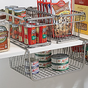 iDesign York Lyra Under Shelf Hanging Wire Storage Basket for Kitchen Pantry - Silver 13" x 10" x 6"