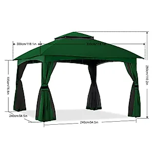 ABCCANOPY 10x10 Outdoor Gazebo - Patio Gazebo with Mosquito Netting, Outdoor Canopies for Shade and Rain for Lawn, Garden, Backyard & Deck (Forest Green)