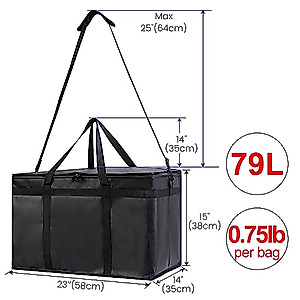 CIVJET Insulated Food/Pizza Delivery Bag with Adjustable Shoulder Strap, XXX-Large Commercial Food Warmer for Uber Eats/Doordash, Insulated Grocery Reusable Shopping Bags with Zippered Top, Insulated Cooler Bags, Black
