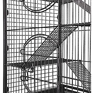 37-inch Metal Ferret Chinchilla Small Animals Hutch Rolling Cage Guinea Pig/Kitten/Rabbit Pet with 2 Front Doors for Indoor Outdoor (Black Vein, Metal Platform and Ladder)