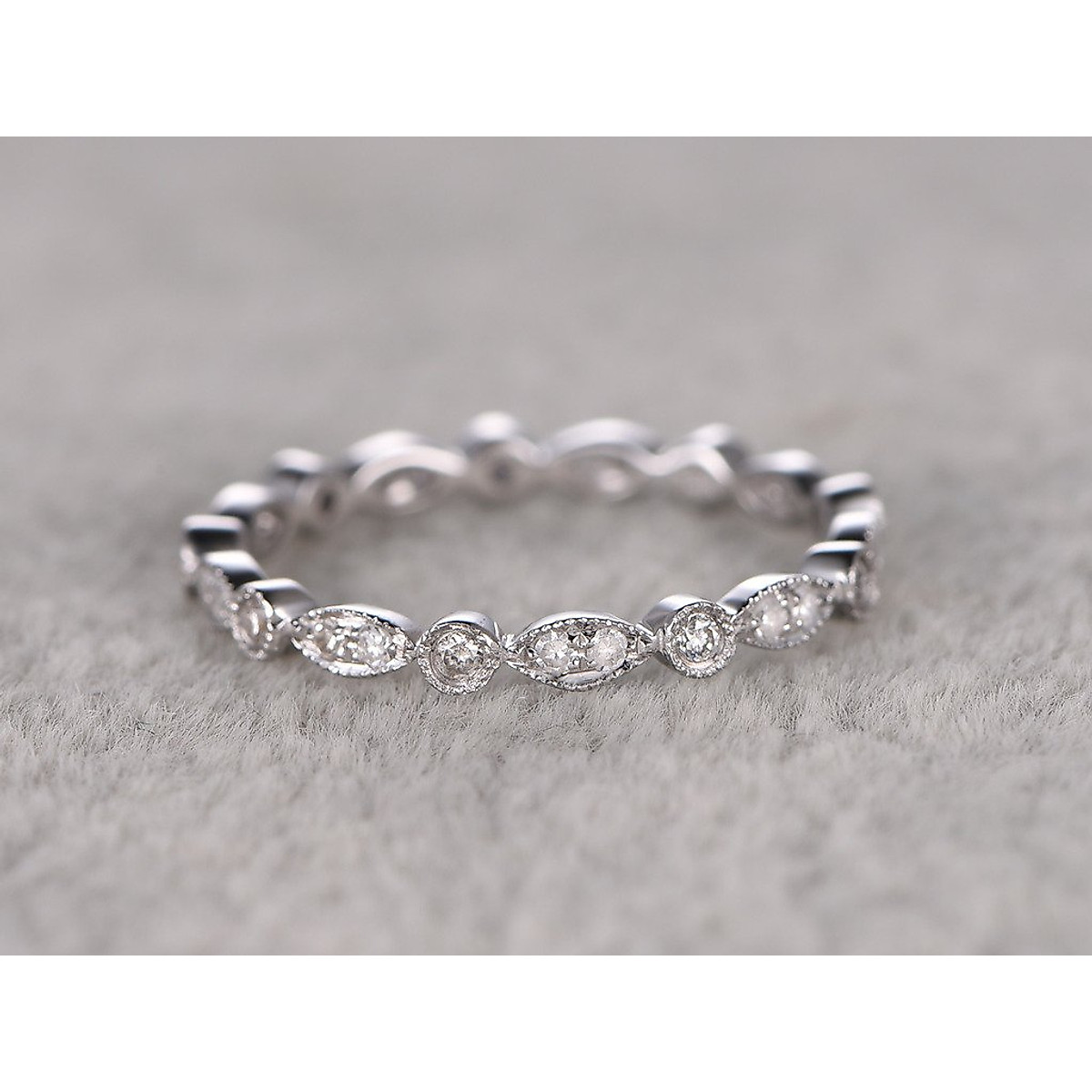 3pcs 14k White Gold Promise Band Set,Natural Blue Sapphire Diamond Art Deco Antique Bridal Rings Sets