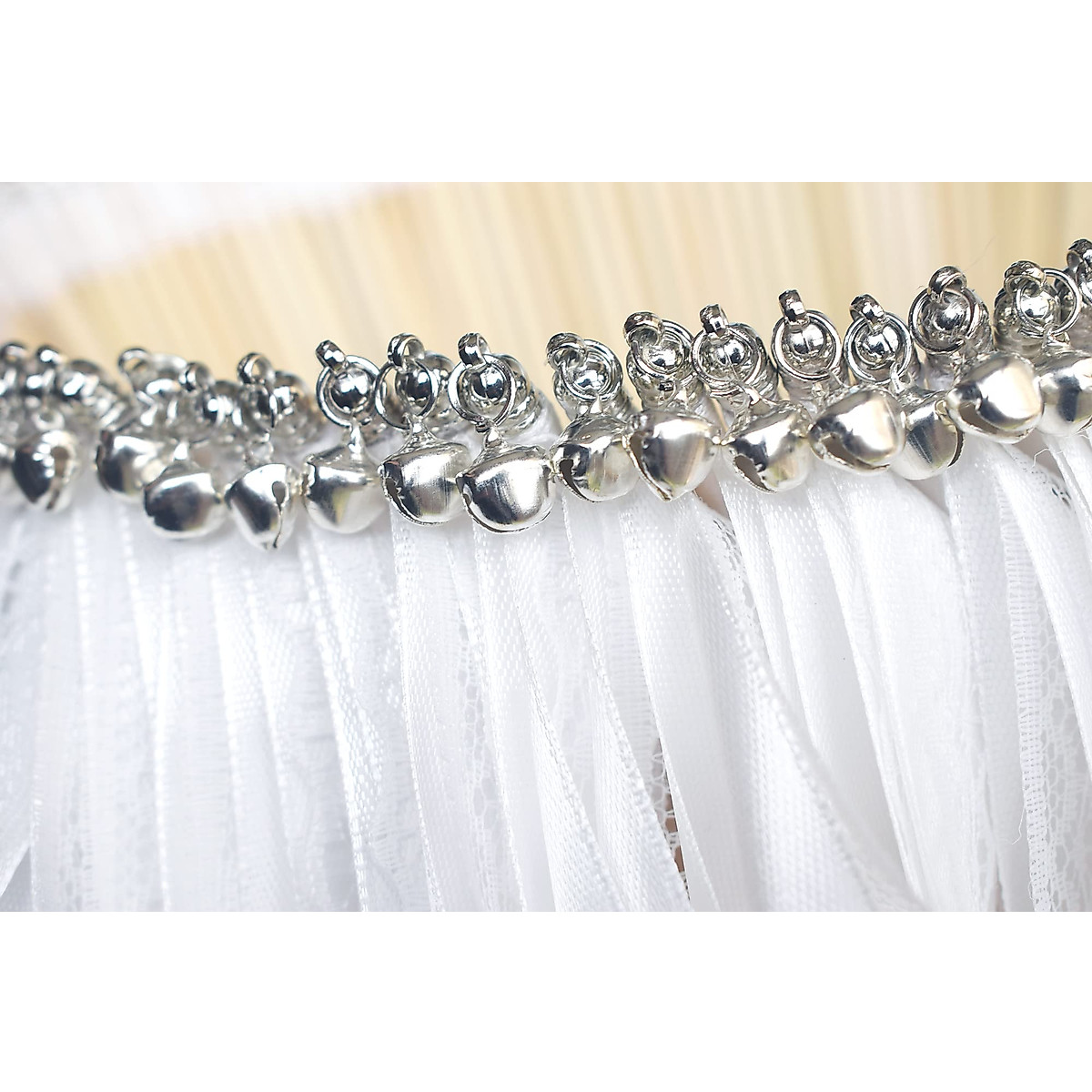 Kingsnow 100 Pieces Lace Wedding Ribbon Wands with Triple Ribbon and Silver Bell Wand Silk Fairy Stick Wand Streamers Party Ribbon Sticks Magic Fairy Wands for Wedding Bridal Shower Photo Prop Send