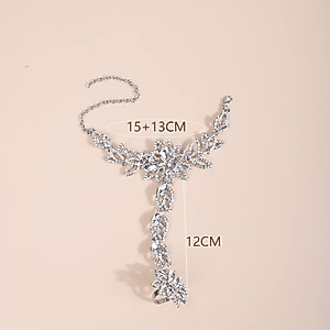 YERTTER Dainty Spark Shining Rhinestone Crystal Hand Chain Bracelet with Finger Ring Flower Slave Link Bracelet Wedding Bridals Hand Jewelry (Style 13)