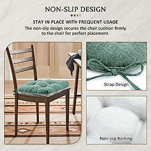 LOVTEX Kitchen Chair Cushions Set of 4, Non-Slip Chair Cushions for Dining Chairs, Shredded Memory Foam Chair Pads with Ties, Tufted Dining Chair Cushions, 15.5" x 15.5", Green