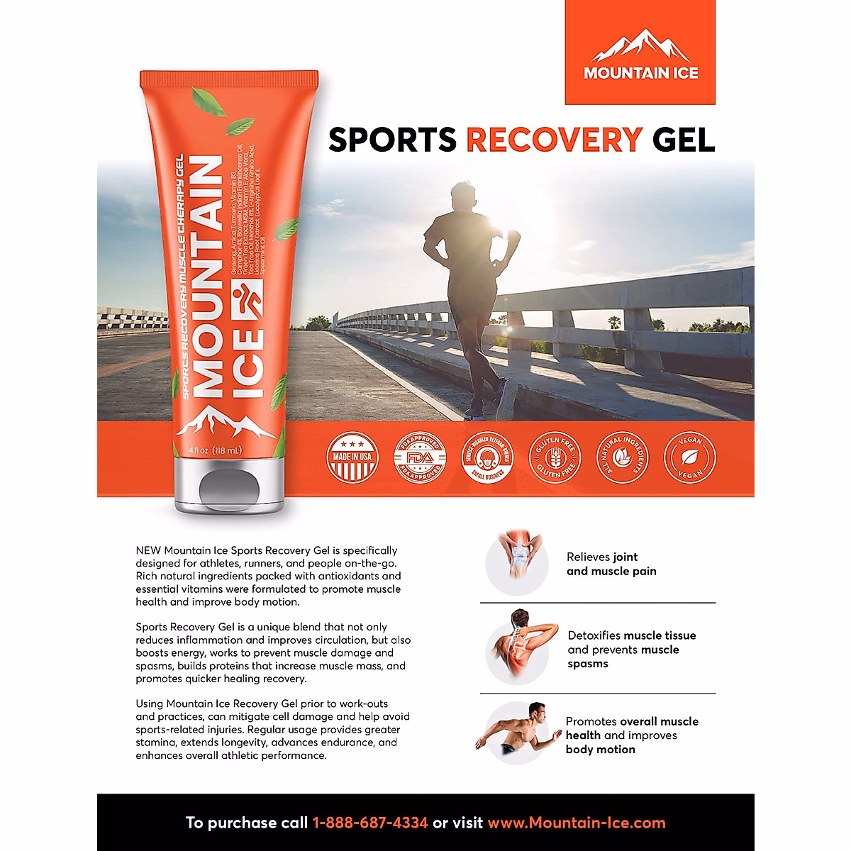 Mountain Ice Muscle Pain Relief Gel for Back & Neck Pain, Sprains, Soreness, Reduce Inflammation Fast, Made with Natural Ingredients,Made in The USA (1)